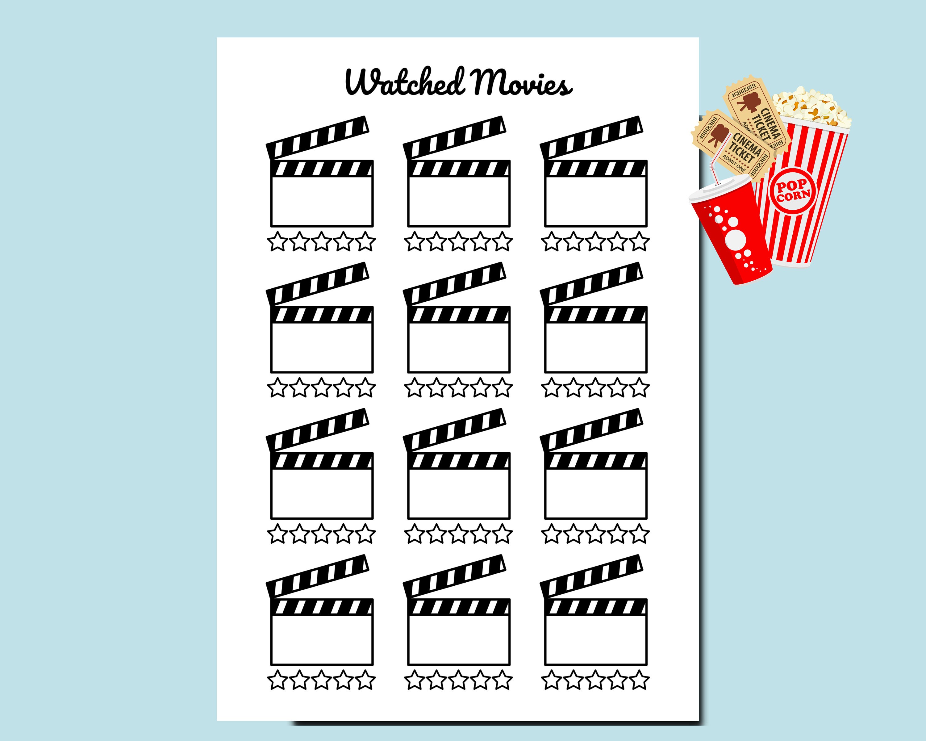 Watched Movie Tracker Printable Movie Review Logbook PDF Watched Movie ...