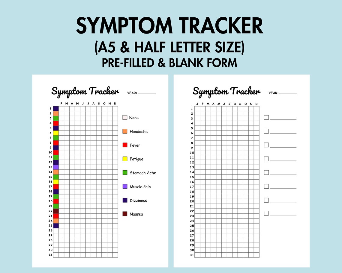 Symptom Tracker Printable Symptom Log PDF Health Tracker, Medical ...