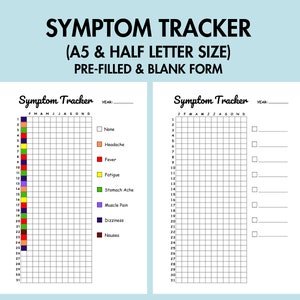 Symptom Tracker Printable Symptom Log PDF Health Tracker, Medical ...