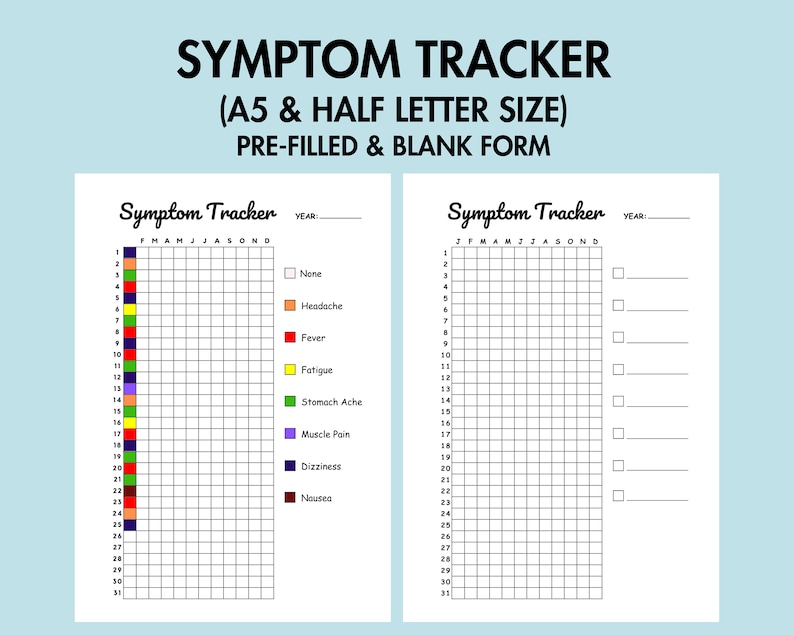 Symptom Tracker Printable Symptom Log PDF Health Tracker, Medical ...