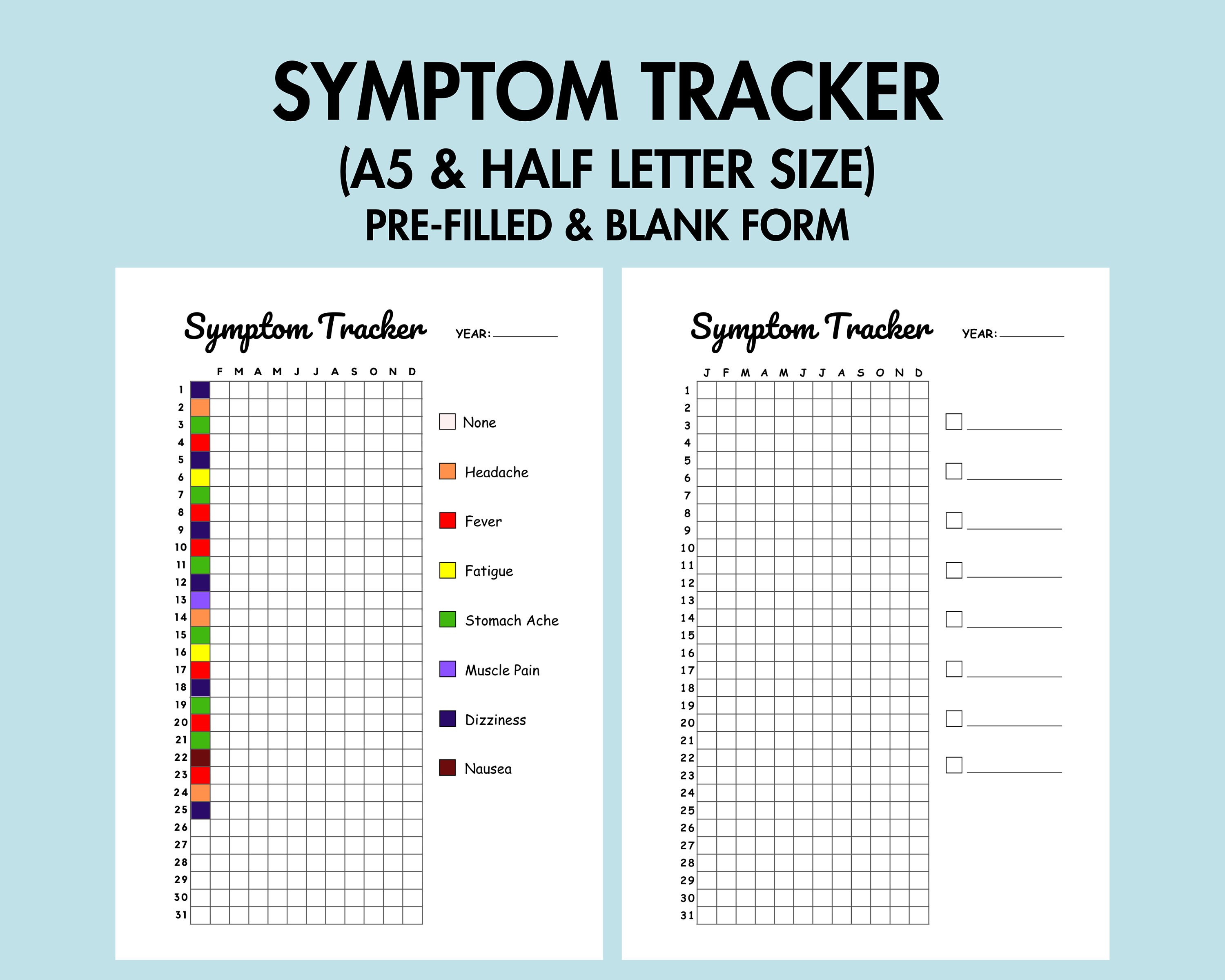 Symptom Tracker Printable Symptom Log PDF Health Tracker, Medical ...