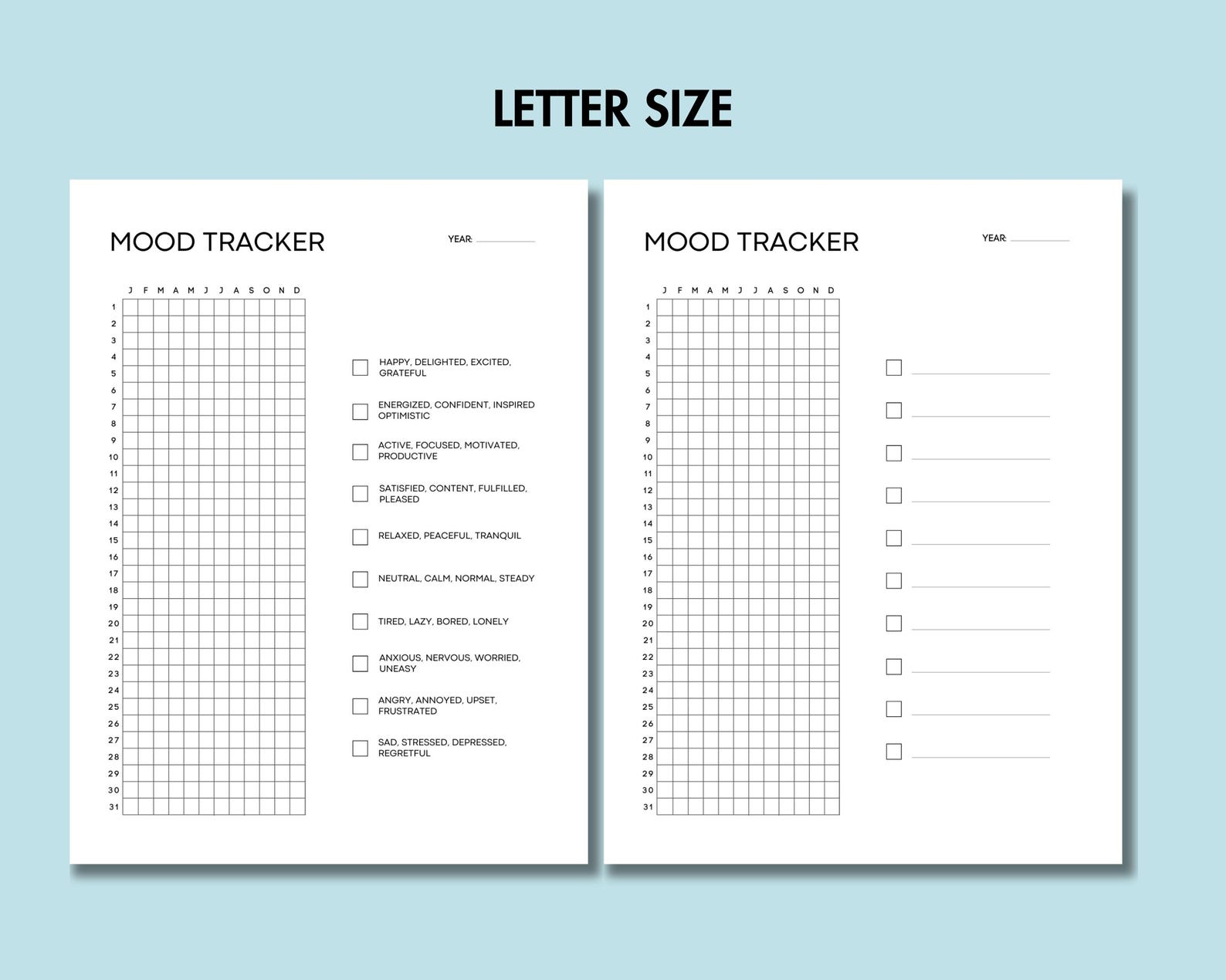 Mood Tracker Printable Daily Yearly Mood Journal, Mental Health ...