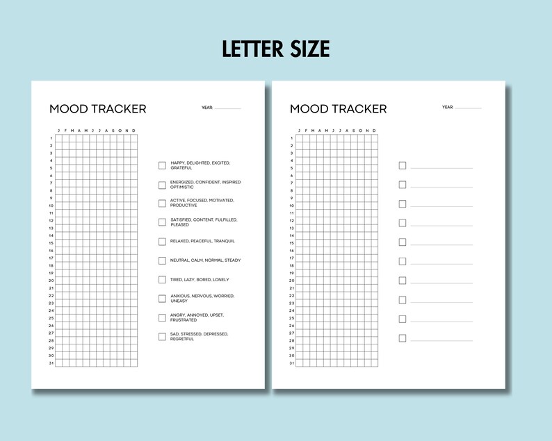Mood Tracker Printable Daily Yearly Mood Journal, Mental Health ...