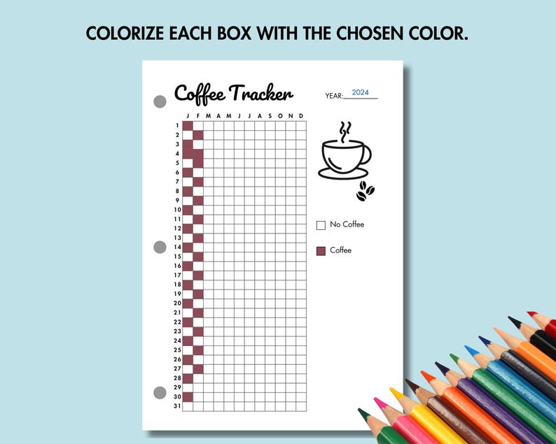 Coffee Tracker Printable Caffeine Tracker No Coffee Challenge Year in ...