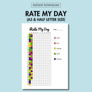 Rate My Day Tracker Printable Daily Rating Tracker Year in Pixels ...