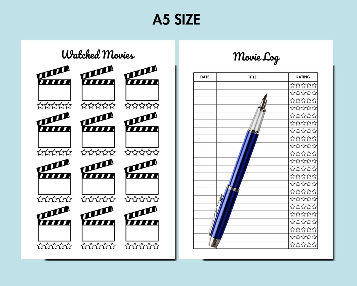 Watched Movie Tracker Printable Movie Review Logbook PDF Watched Movie ...