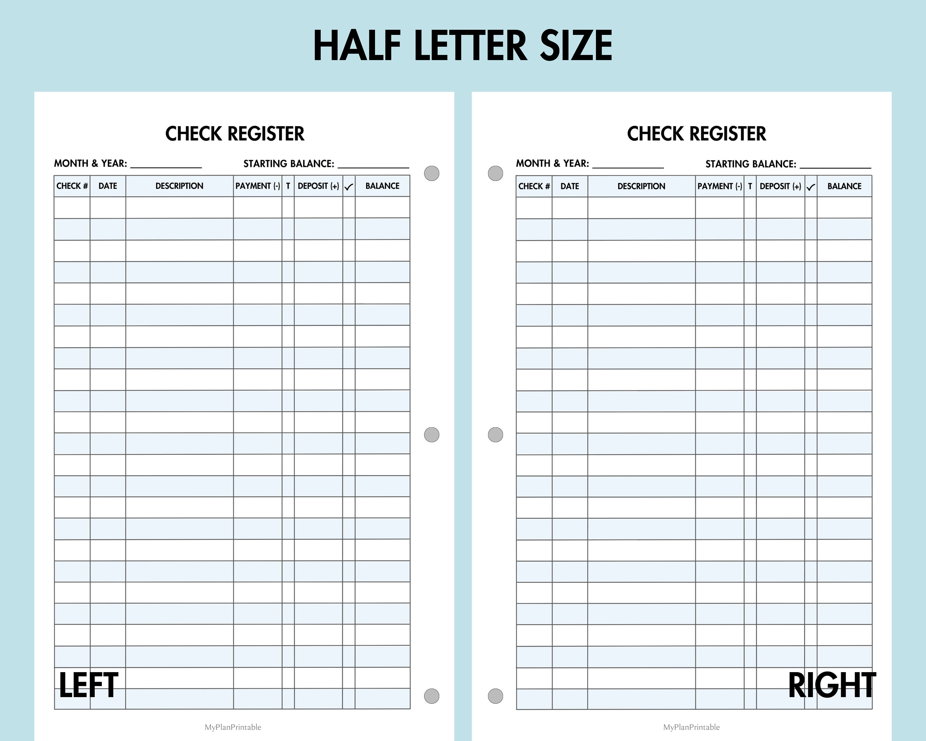 Checkbook Register Printable Check Register for Personal & Small ...