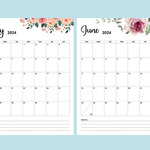 Monthly Calendar Planner 2024, 12 Month Floral Calendar Printable, 2024 ...