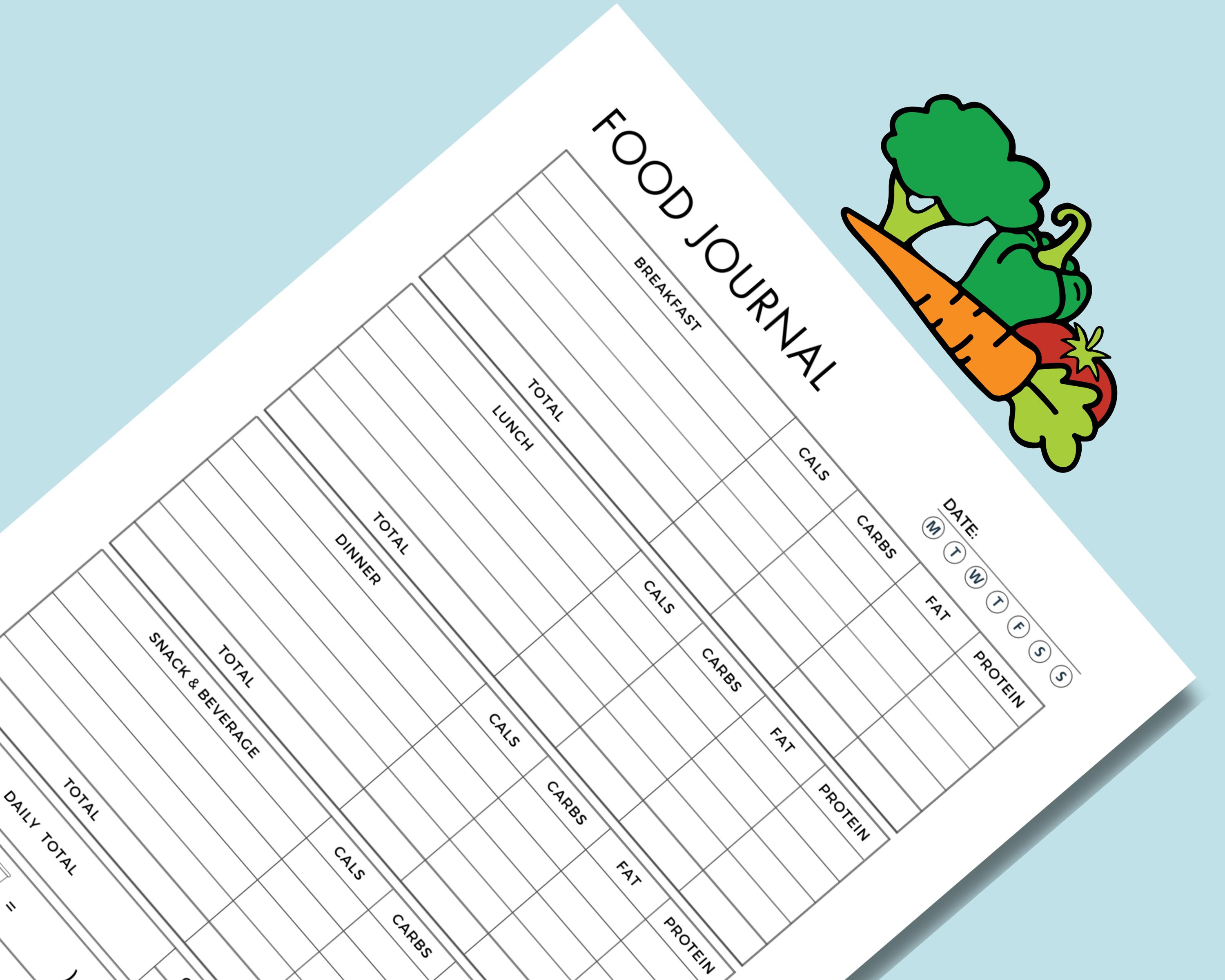 Daily Food Journal Printable Food Monitoring Log, Daily Meal Planner ...