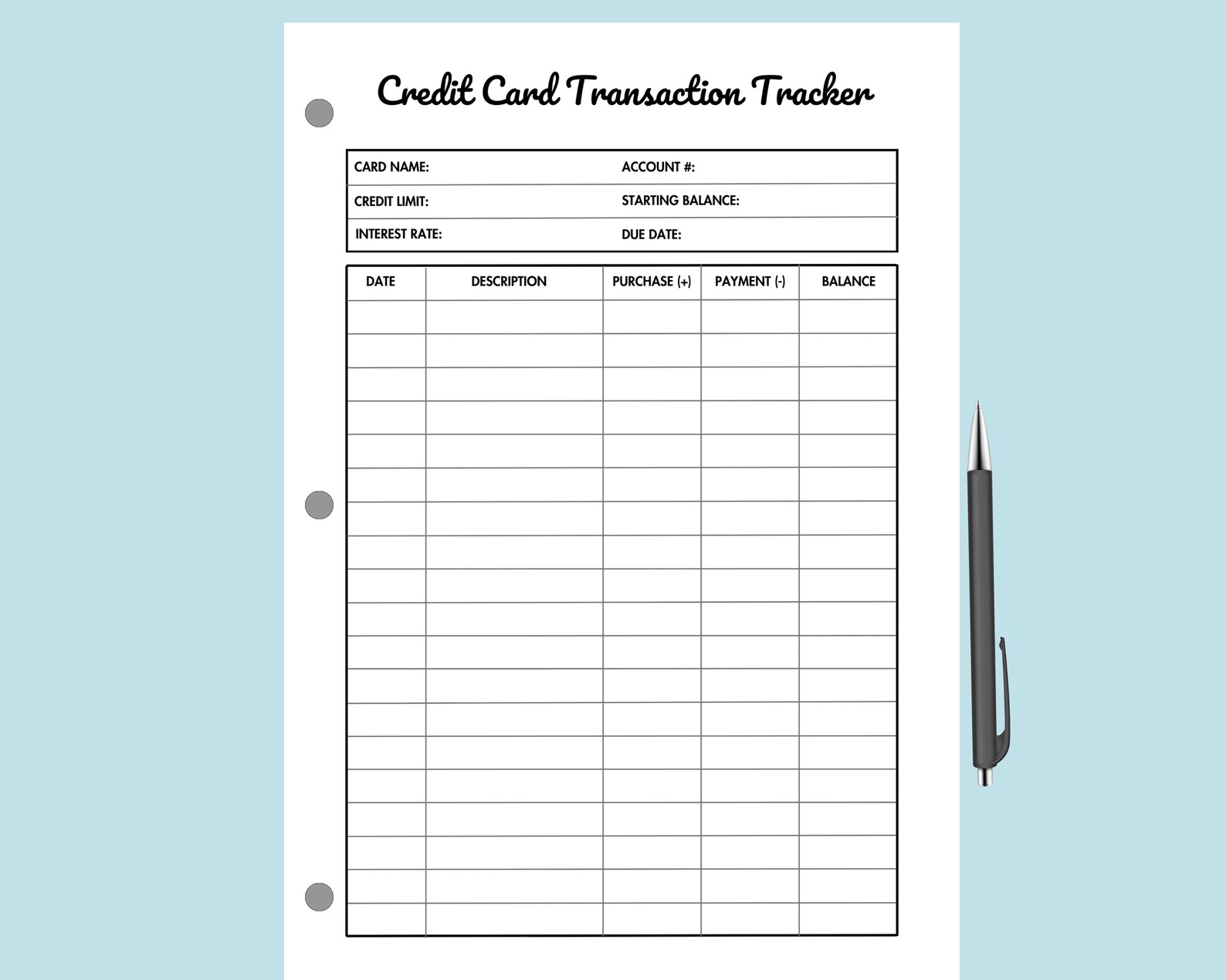 Credit Card Transaction Tracker Printable Debt Tracker PDF, Personal ...