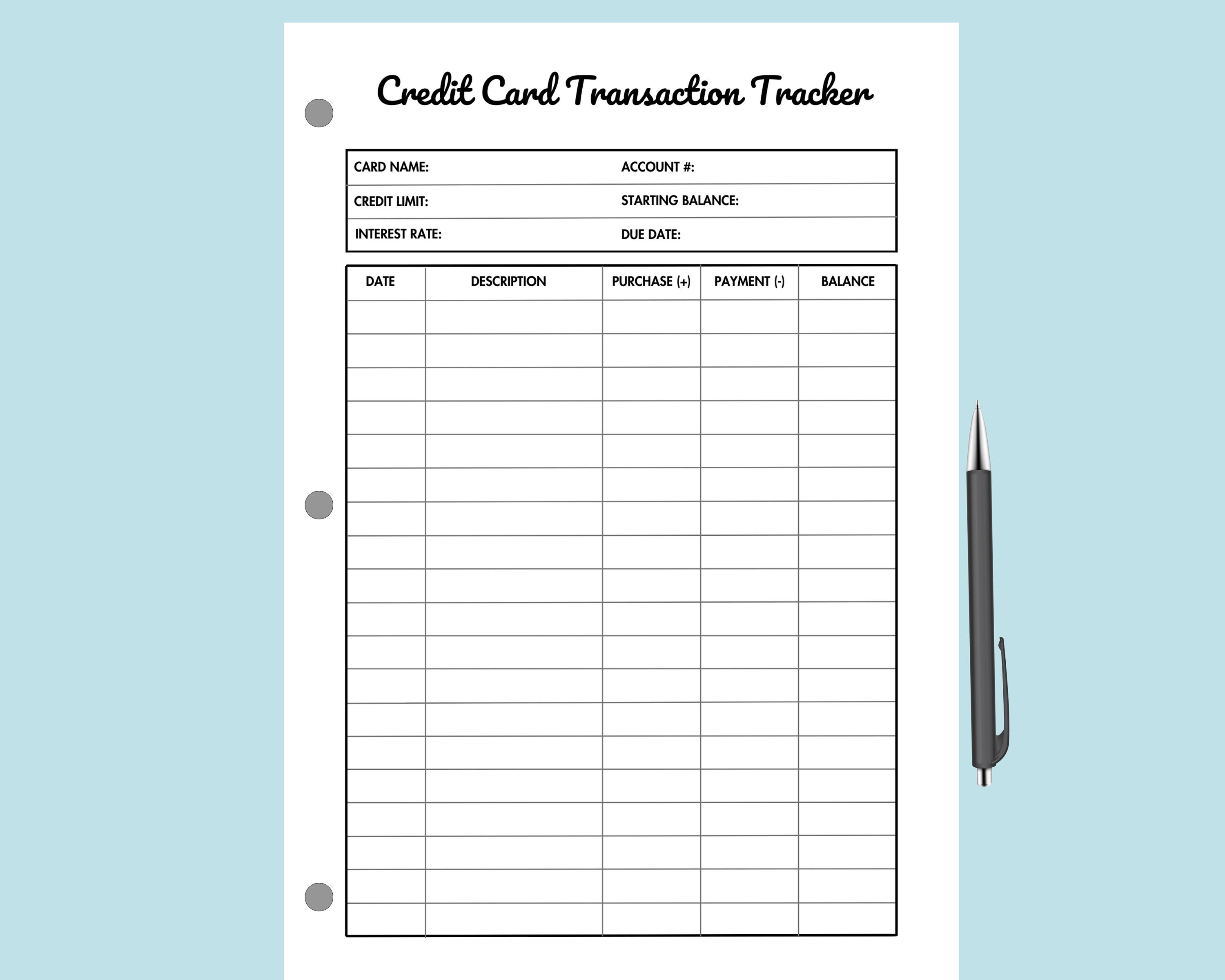 Credit Card Transaction Tracker Printable Debt Tracker PDF, Personal ...