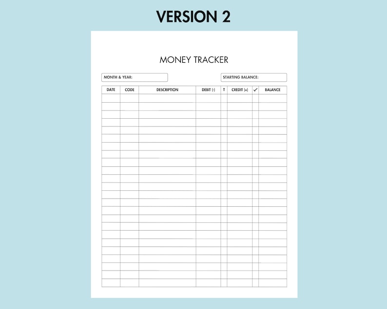 Money Tracker Printable Income and Expense Tracker PDF Checkbook ...