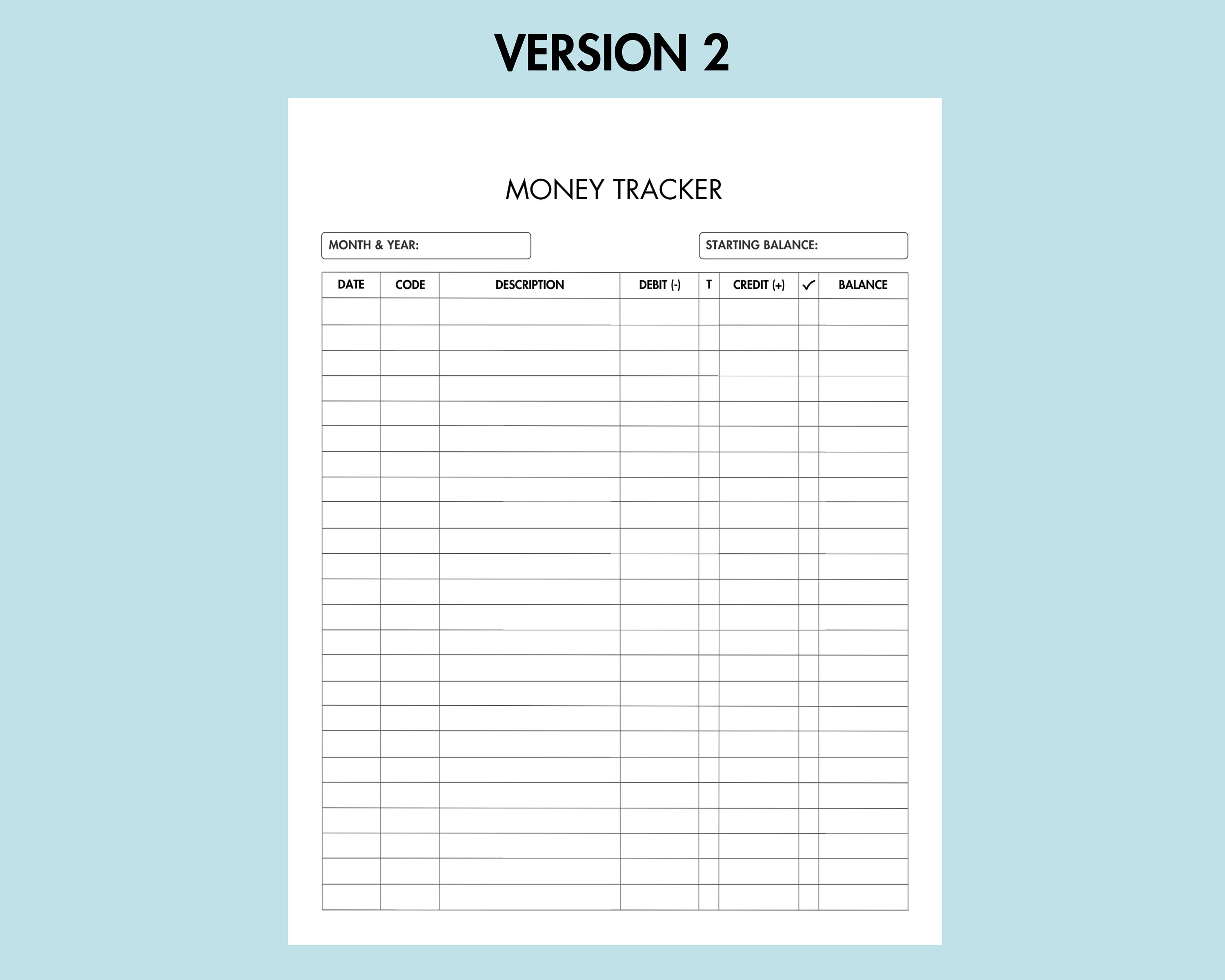 Money Tracker Printable Income and Expense Tracker PDF Checkbook ...