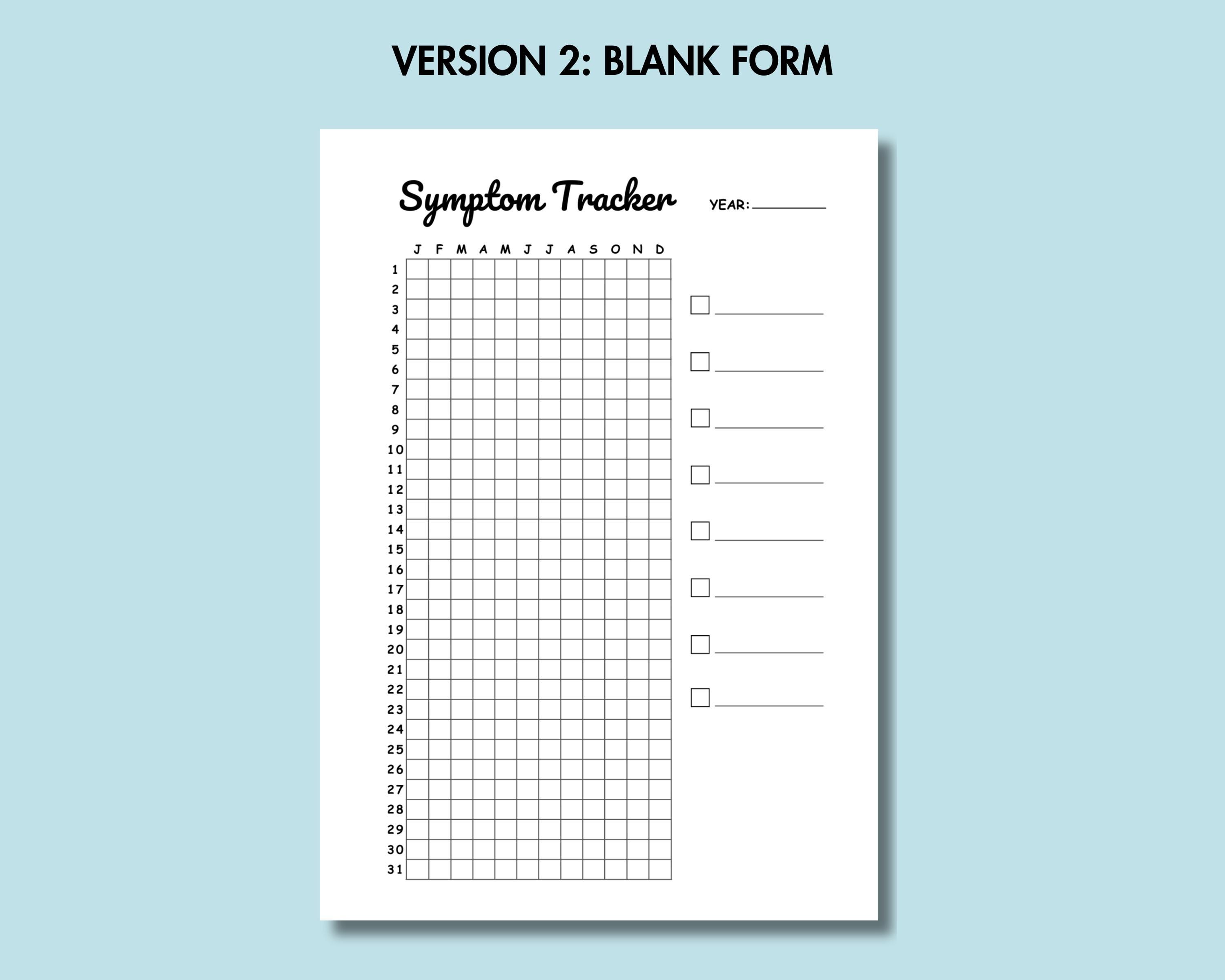 Symptom Tracker Printable Symptom Log PDF Health Tracker, Medical ...