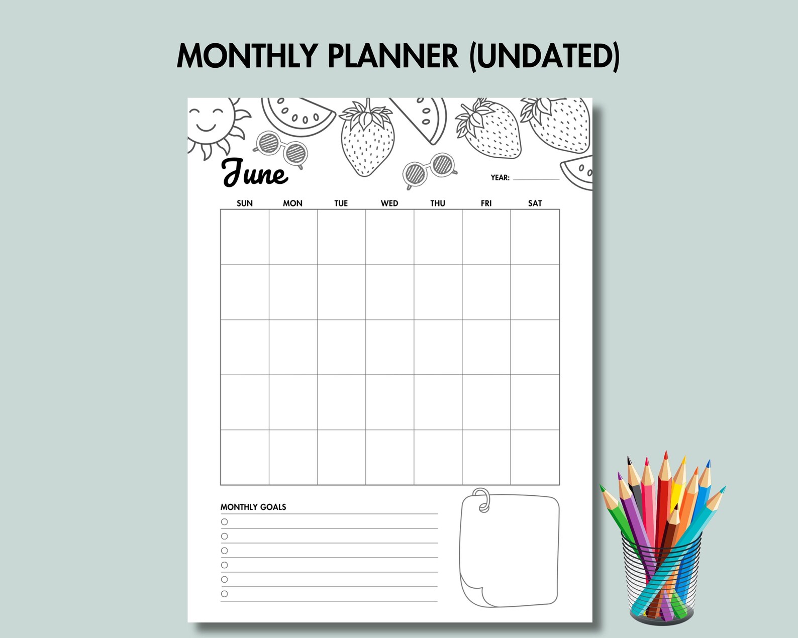 June Journal Title Page & June Monthly Planner Undated Printable June ...