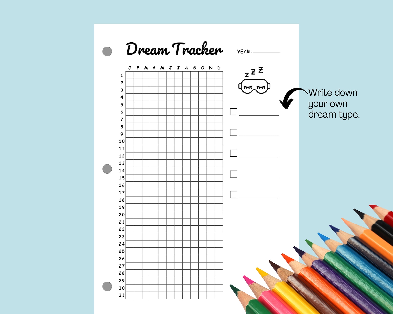 Dream Tracker Printable Dream Journal Note Daily Yearly Sleeping ...