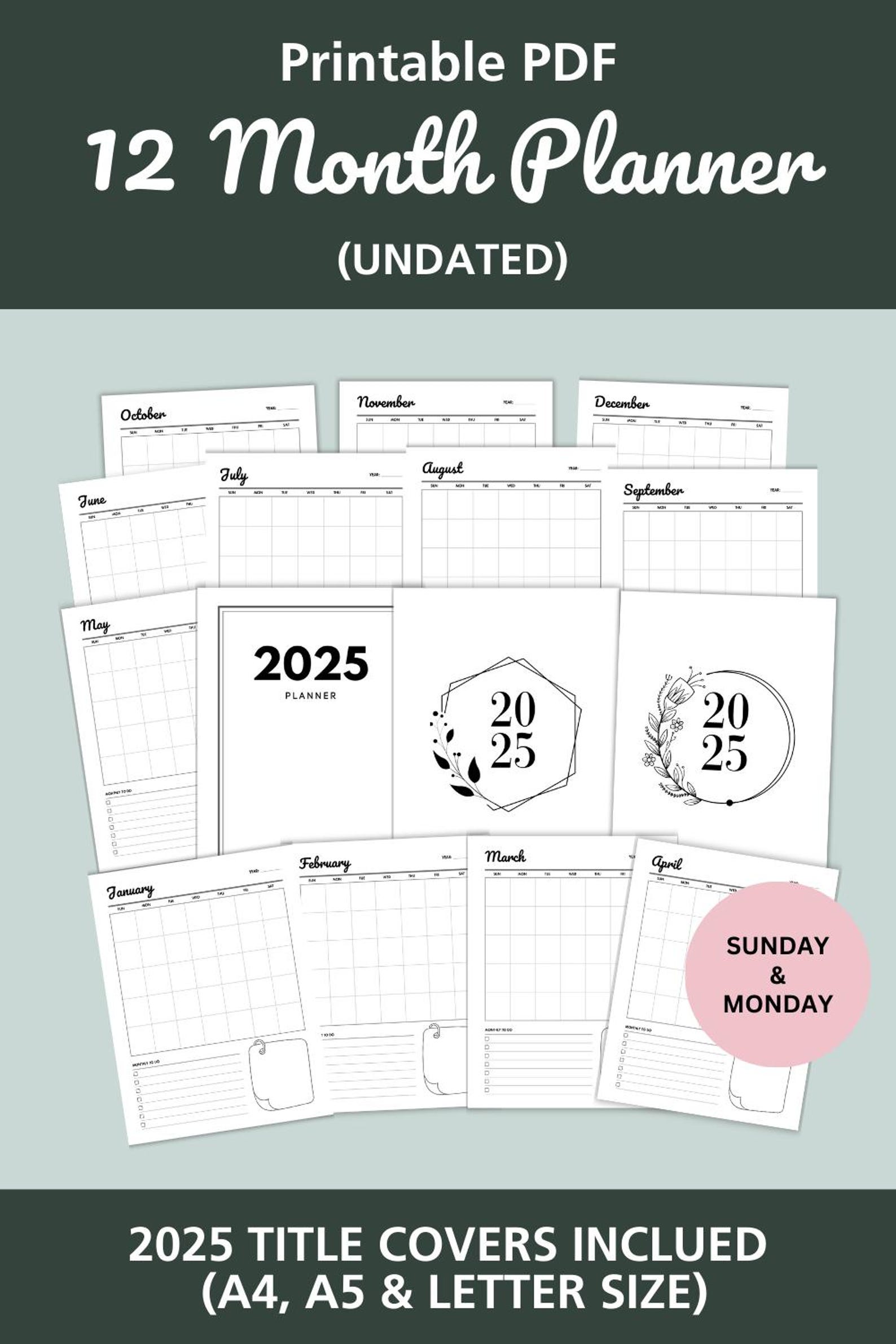 Monthly Planner Undated Printable Monthly Schedule Organizer 12 Month ...
