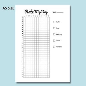 Rate My Day Tracker Printable Daily Rating Tracker Year in Pixels ...