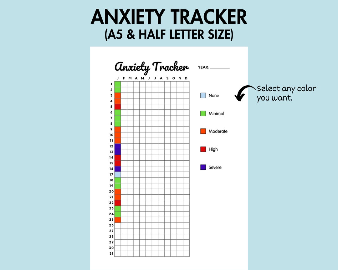 Anxiety Tracker Year in Pixel Printable Daily and Yearly Printable Mental Health Journal PDF ...
