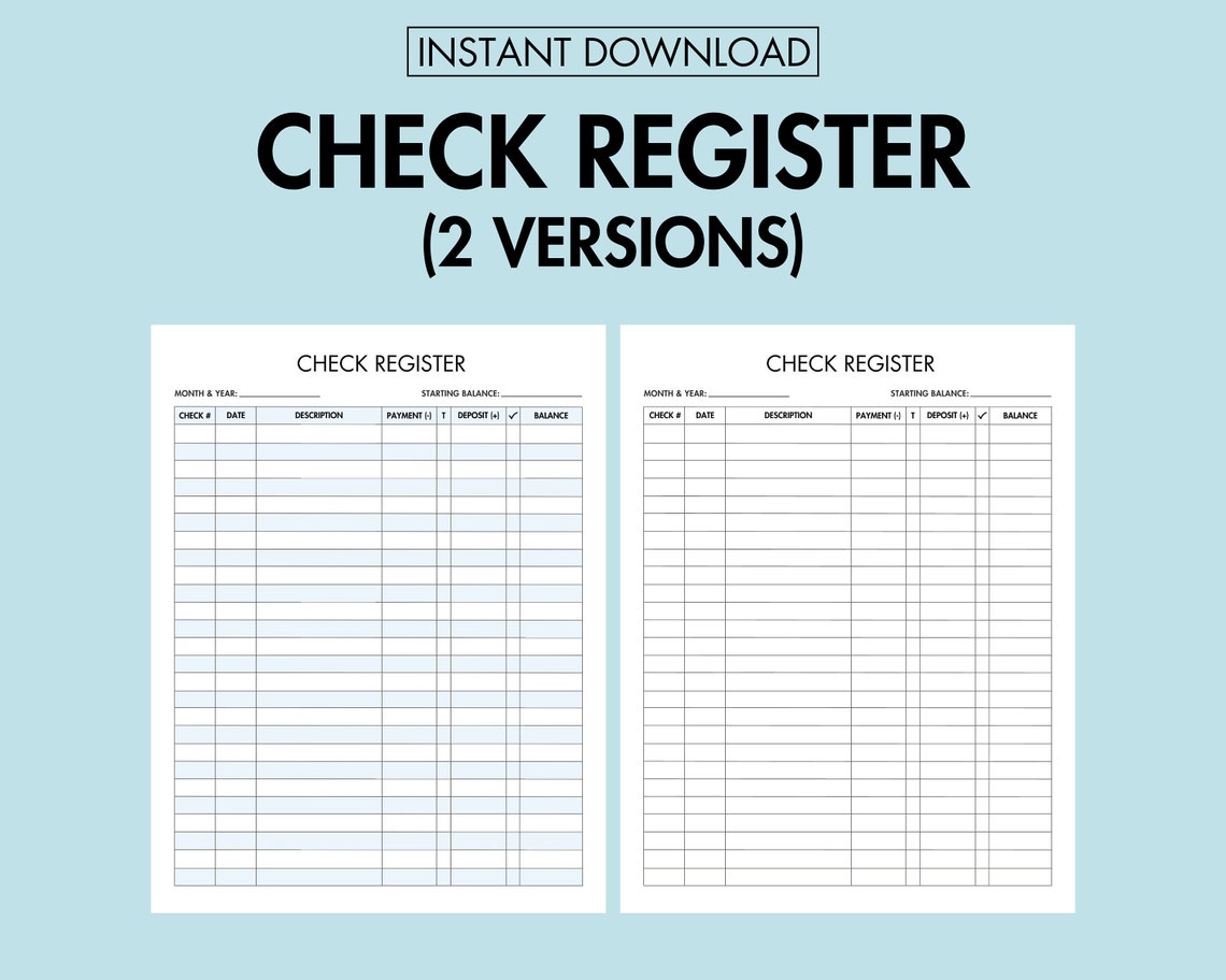 Check Register Printable for Personal Checking Account and Small ...