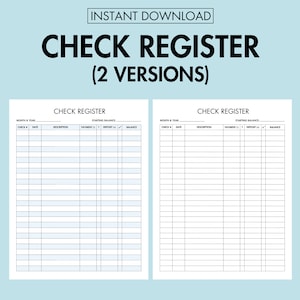 Check Register Printable for Personal Checking Account and Small ...