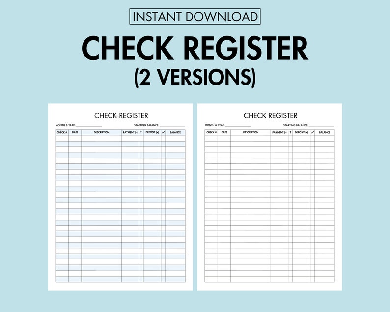 Check Register Printable for Personal Checking Account and Small ...