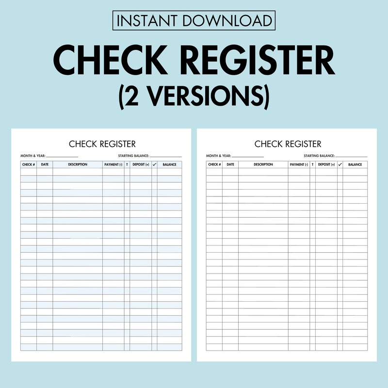 Check Register Printable - Etsy