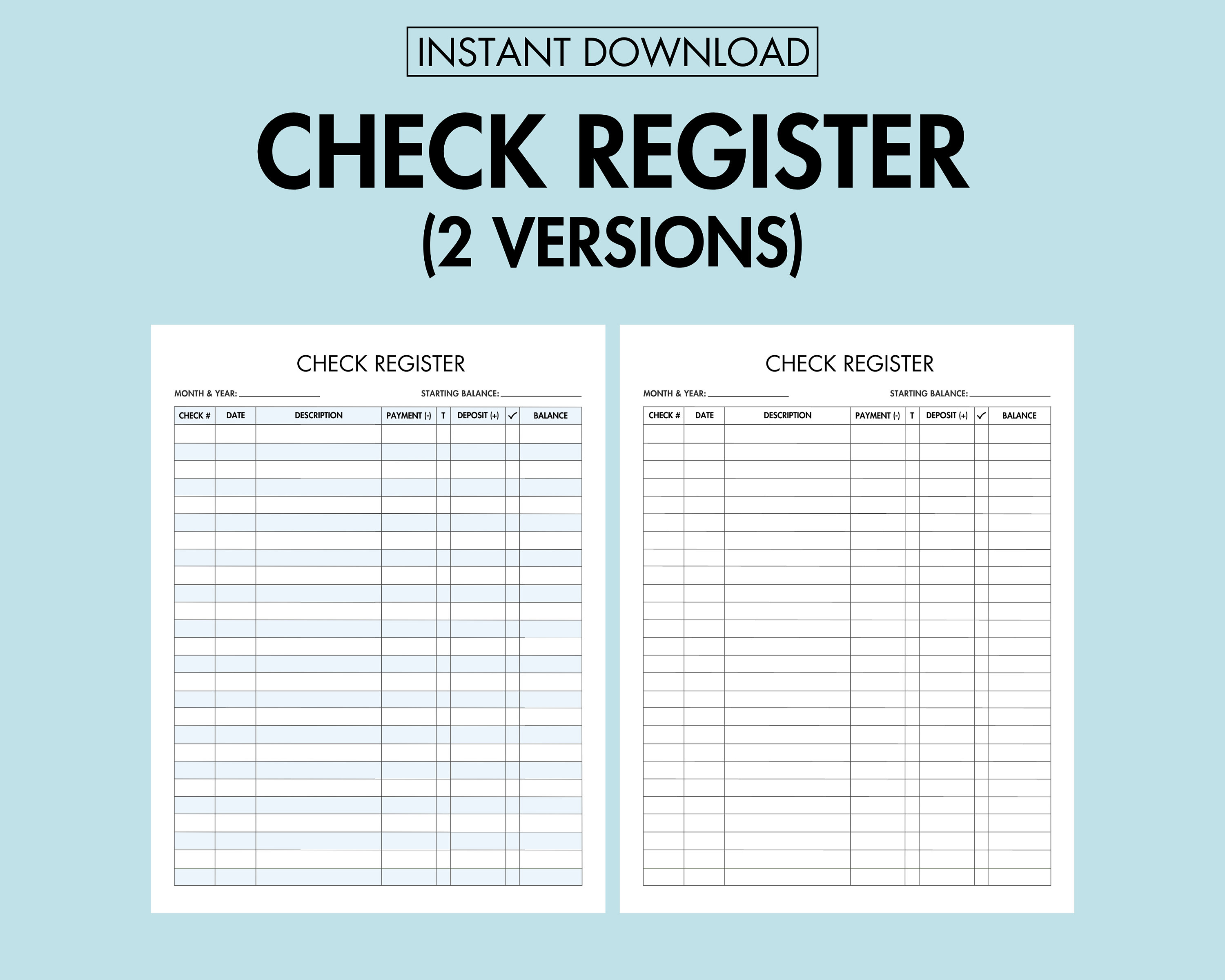 Check Register Printable for Personal Checking Account and Small ...