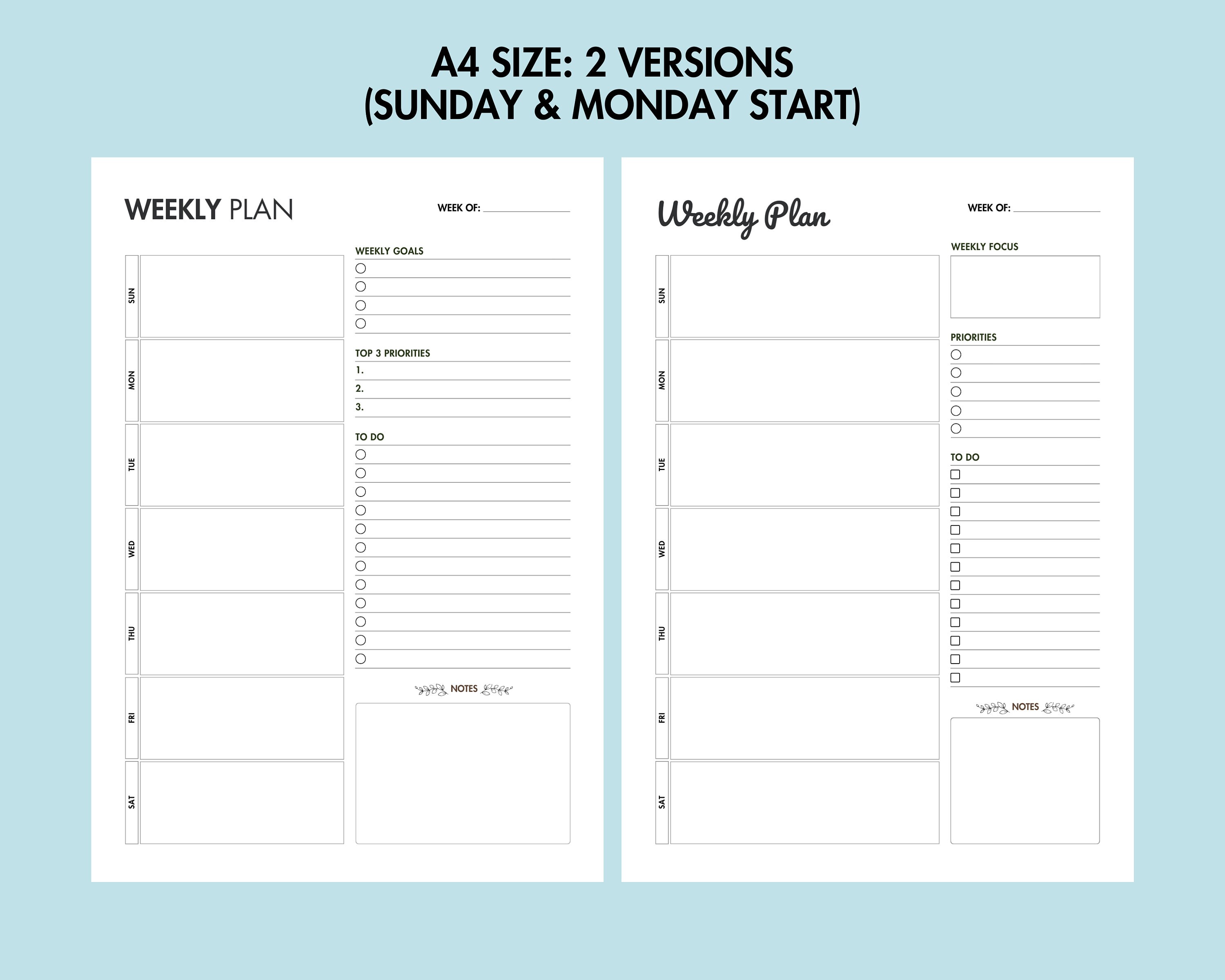 Weekly Planner Undated Printable Weekly Work Schedule PDF Weekly to Do ...