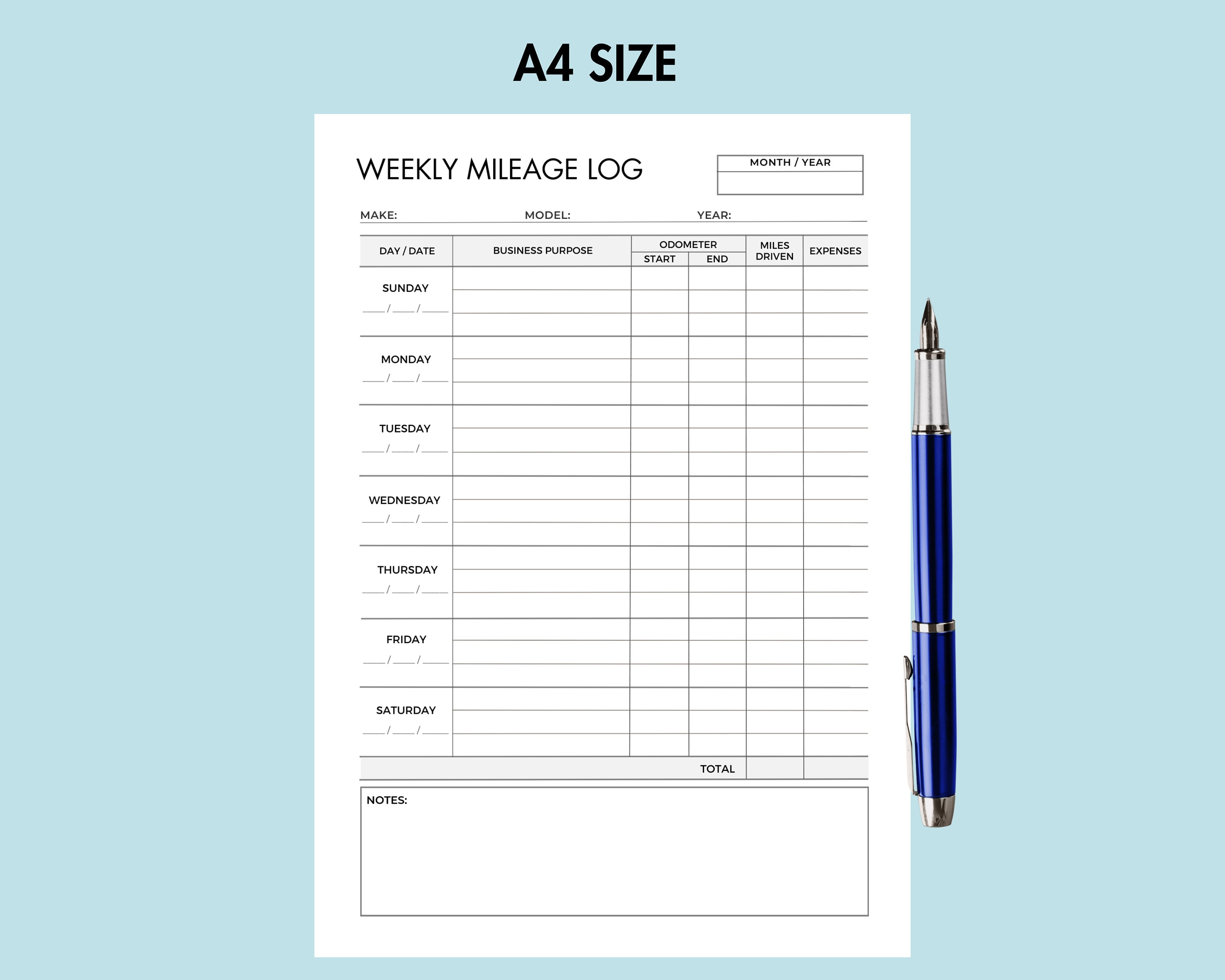 Weekly Business Mileage Log Printable Weekly Mileage Log Tracker PDF ...