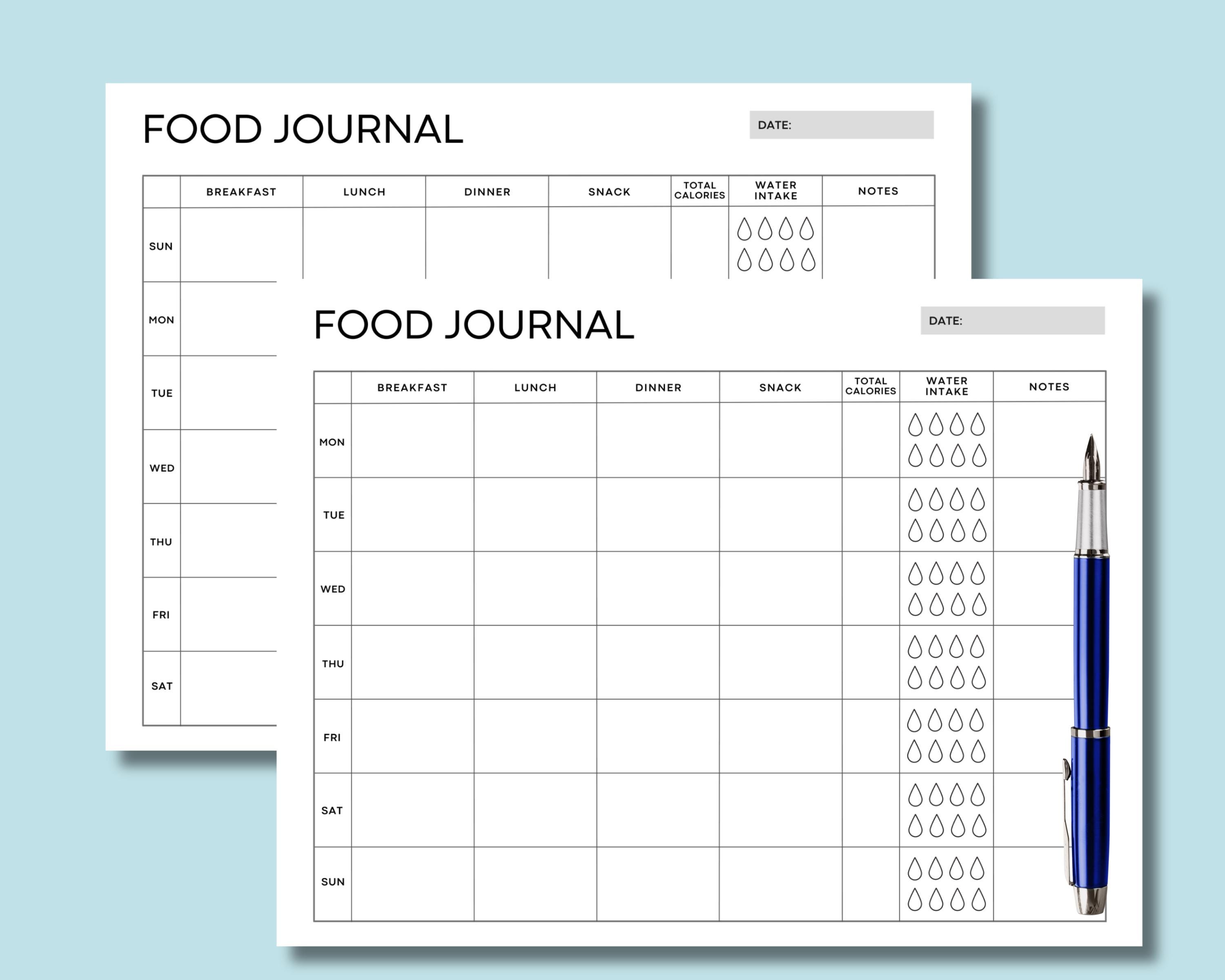 Weekly Food Journal Printable Meal Planner PDF Weekly Weight Loss ...