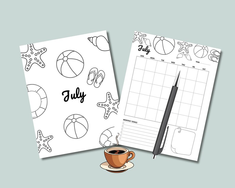 July Journal Title Page & July Monthly Planner Undated Printable July ...