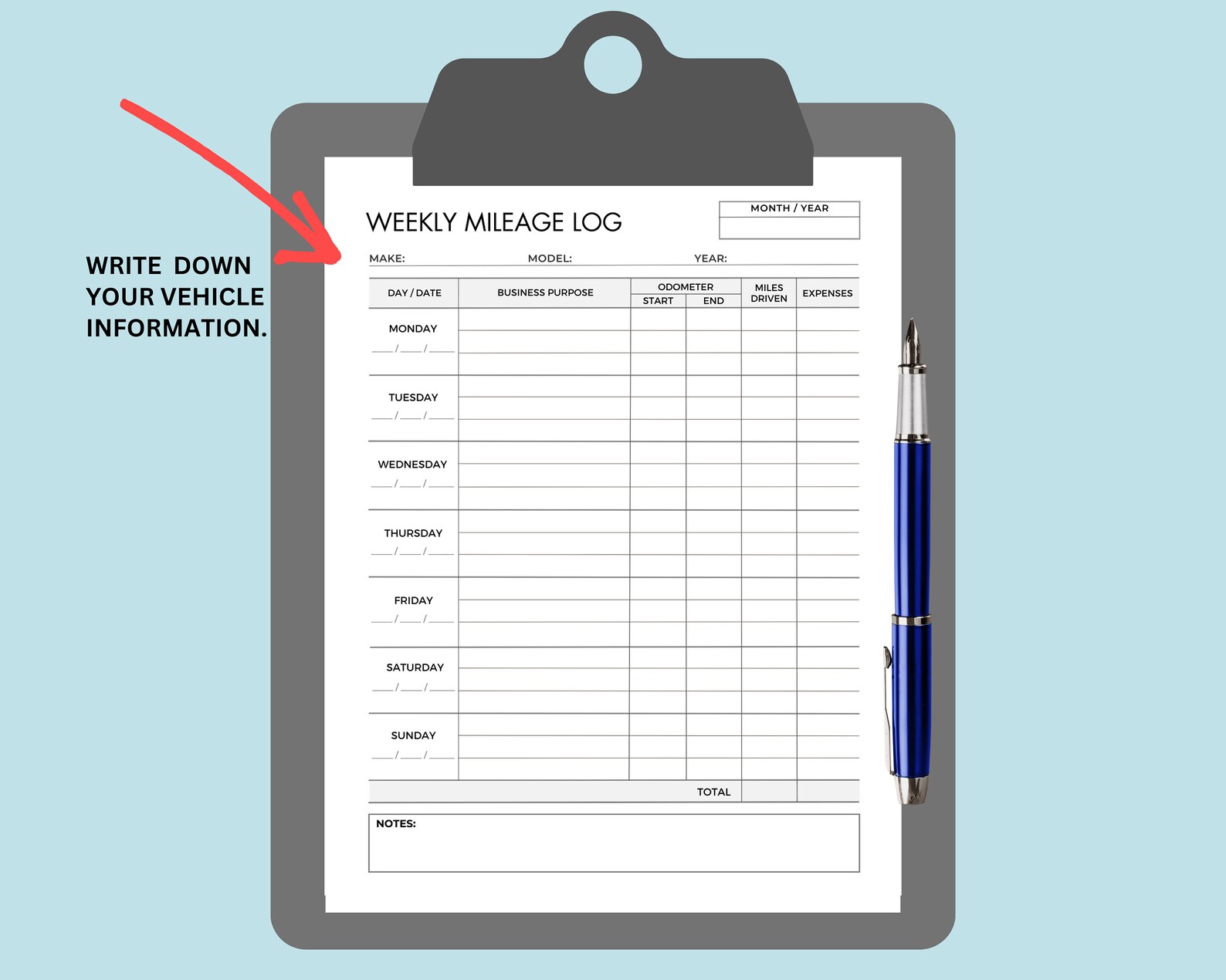 Weekly Business Mileage Log Printable Weekly Mileage Log Tracker PDF ...