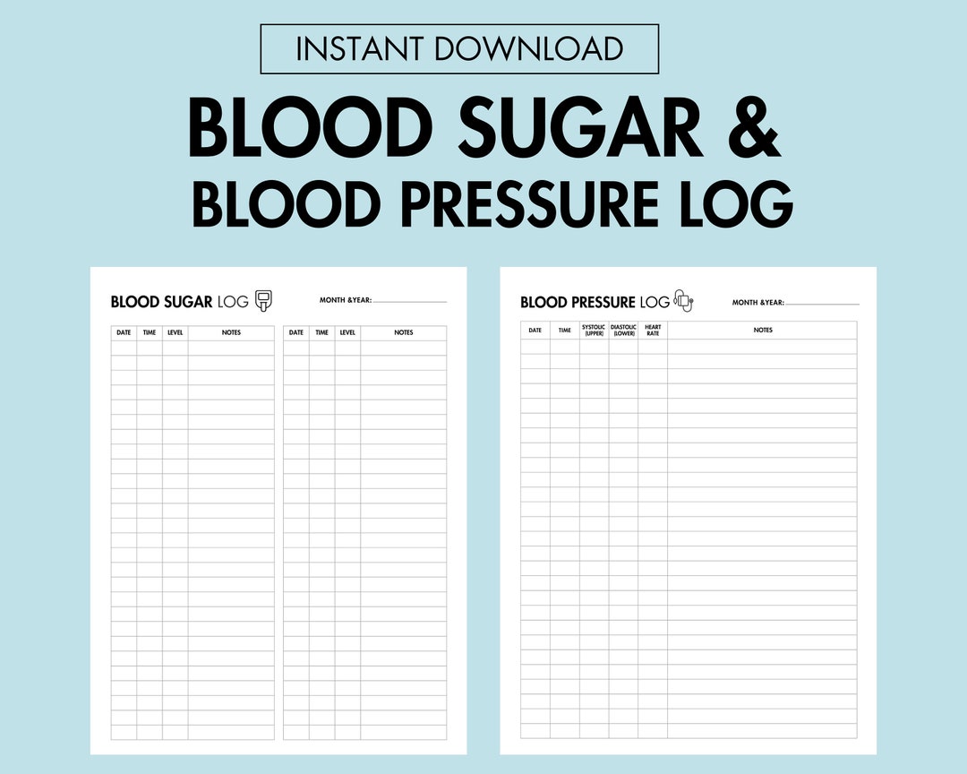 Blood Sugar Log Printable Blood Pressure Log, Blood Glucose Tracker ...