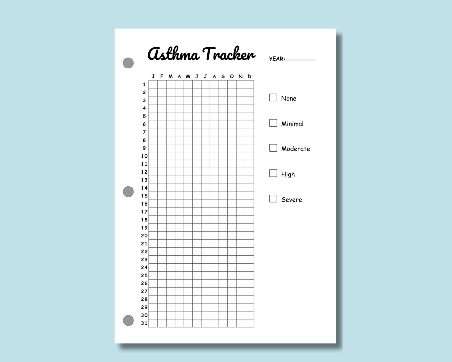 Asthma Tracker Printable Monthly Asthma Log & Inhaler Tracker ...
