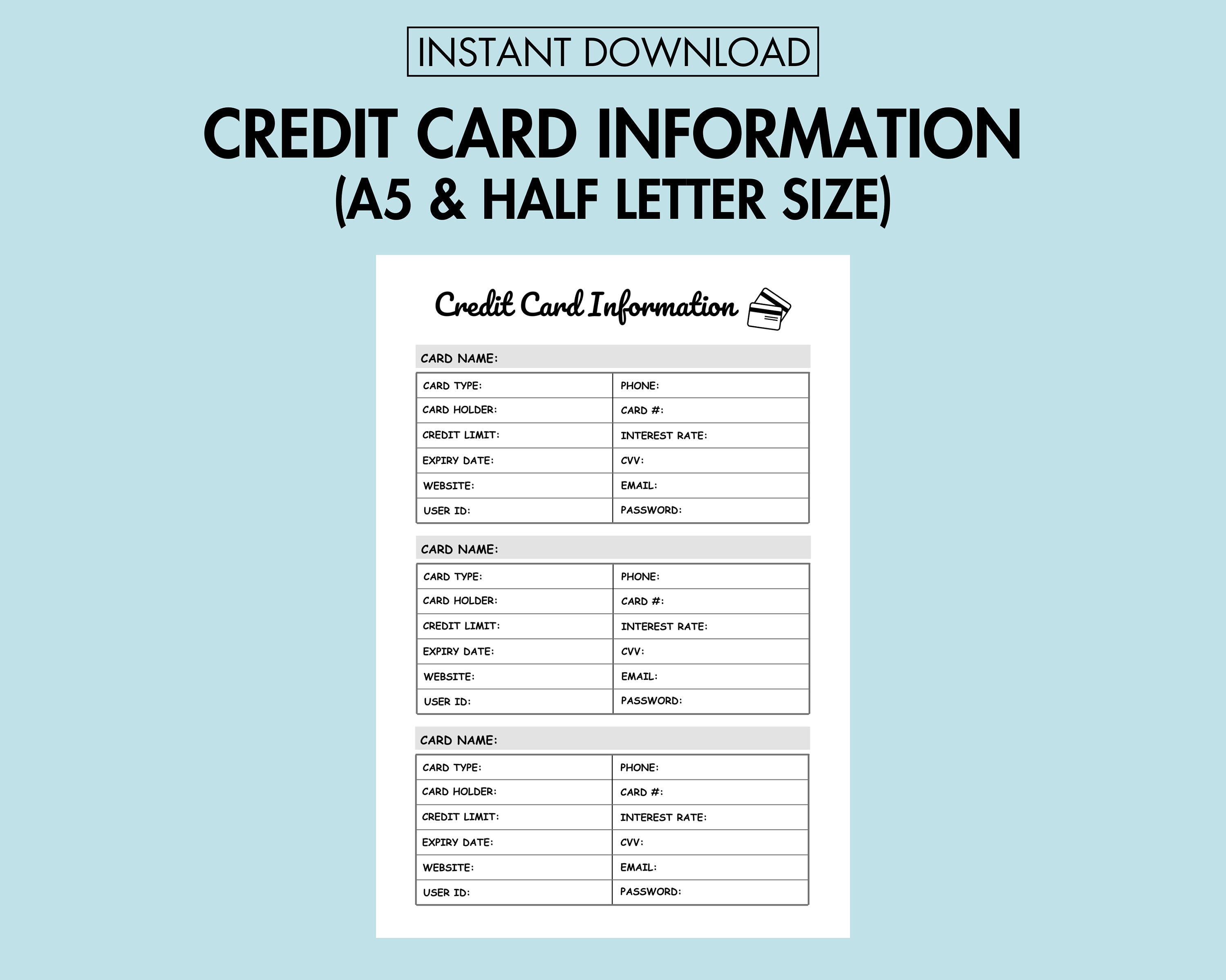 Credit Card Information Log Printable Credit Card Account Login Info ...