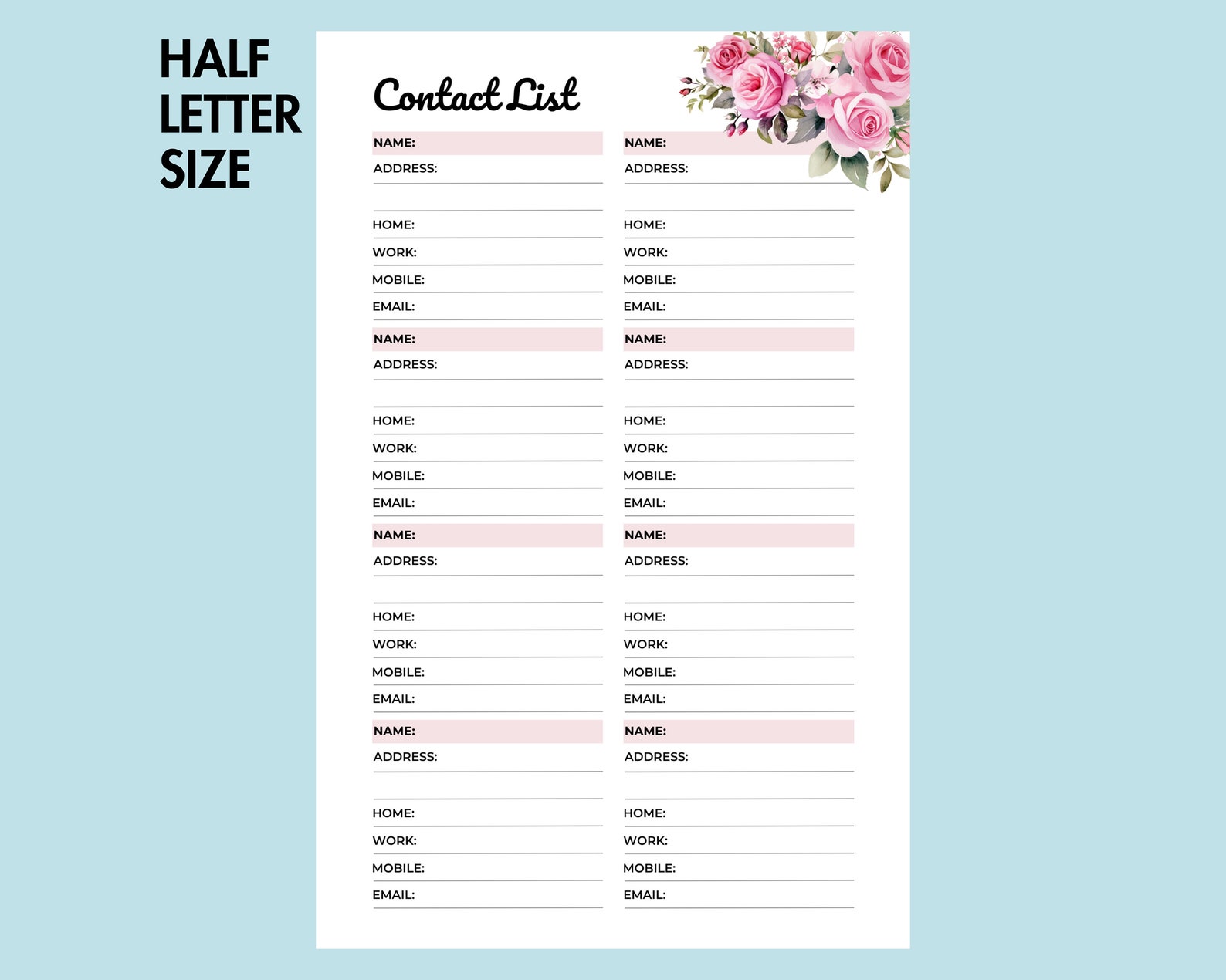 Contact List Printable Contact Organizer PDF Address Book Page, Friend ...