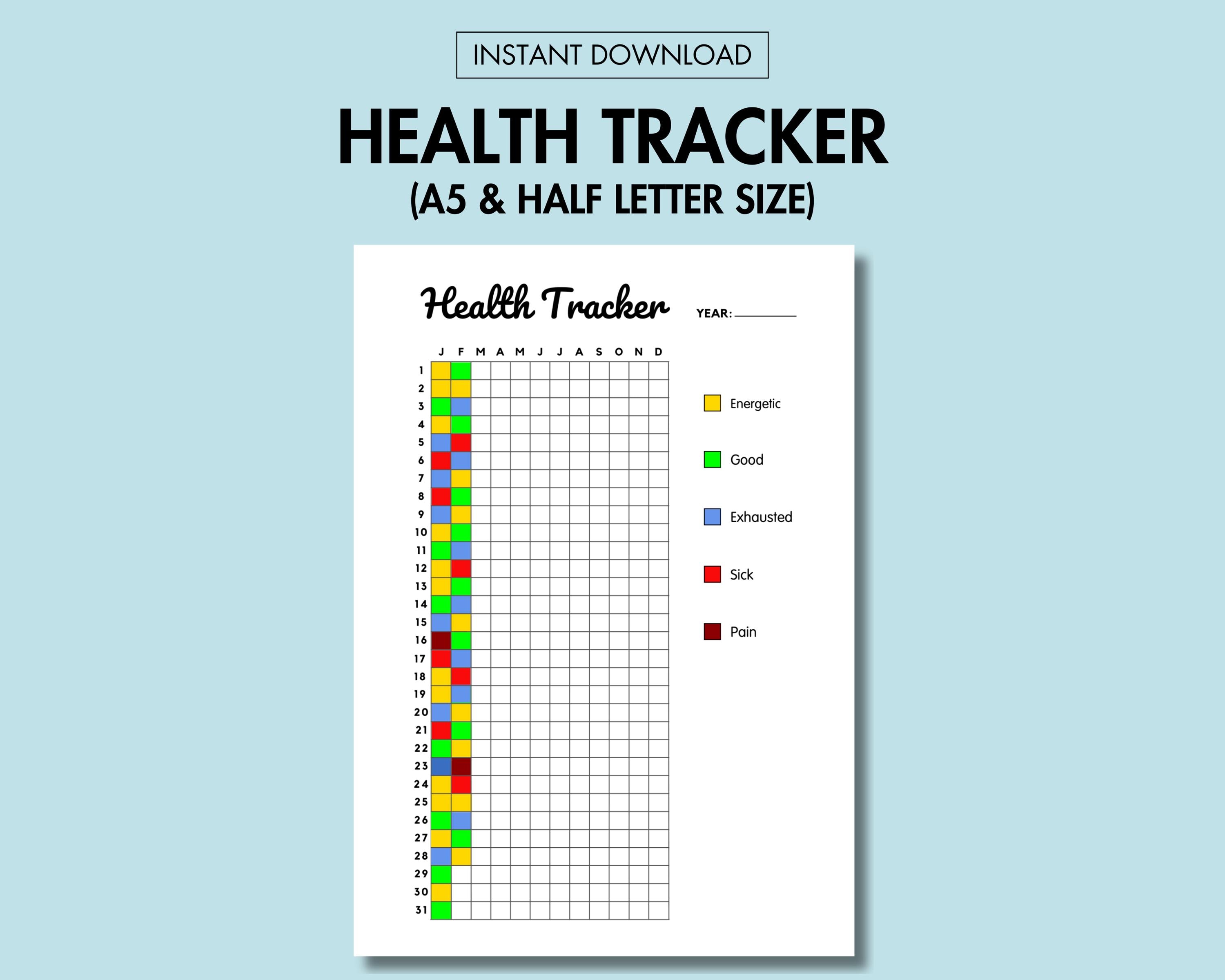 Health Tracker Printable Journal Page Daily Yearly Health Log Pain ...