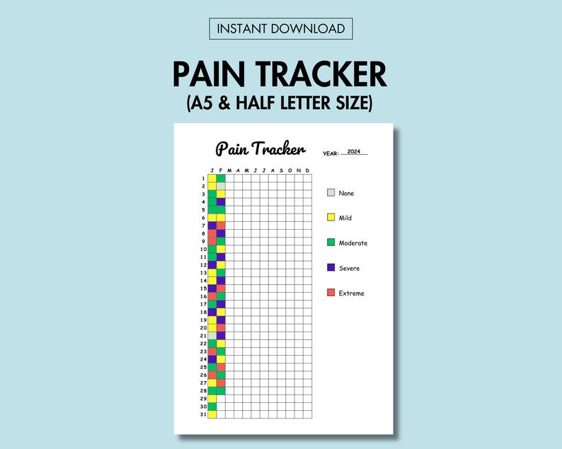 Pain Tracker Printable Journal Page Daily Yearly Pain Log Pain ...