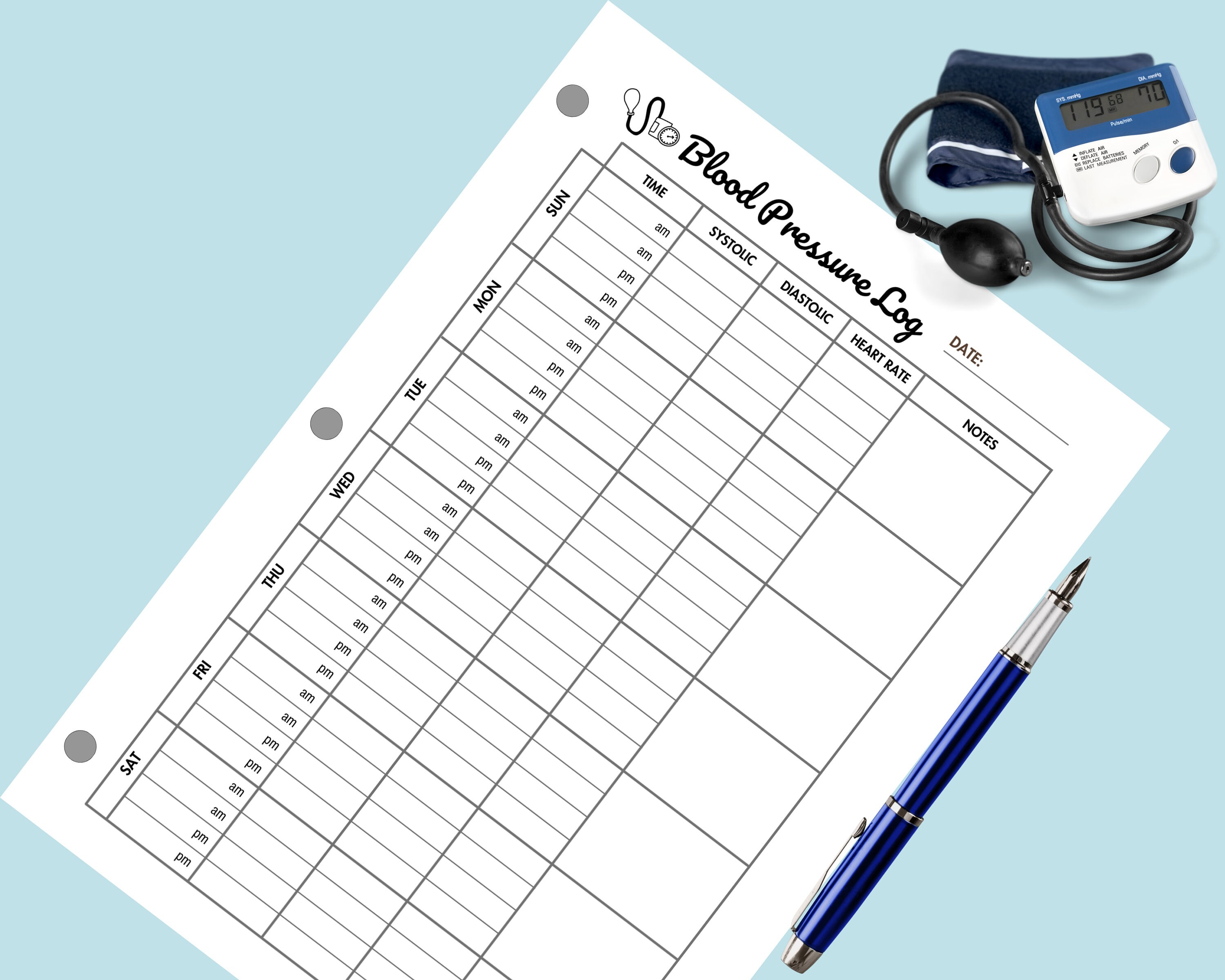 Blood Pressure Tracker Printable Weekly BP Record Sheet PDF Heart ...