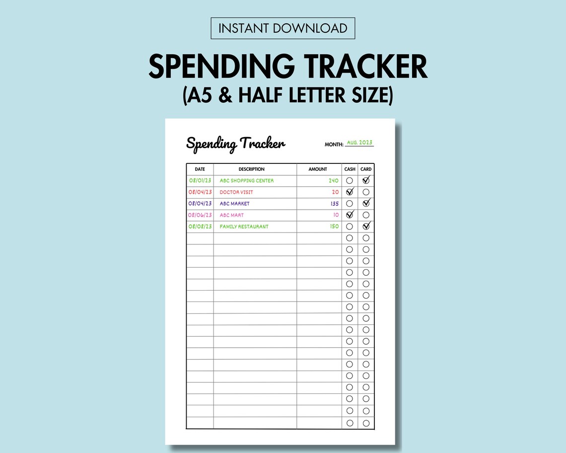 Spending Tracker Printable Minimalist Spending Log for Budgeting ...