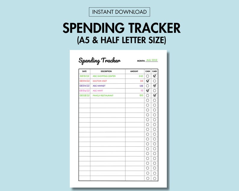 Spending Tracker Printable Minimalist Spending Log for Budgeting ...