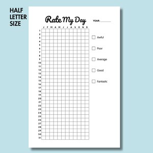 Rate My Day Tracker Printable Daily Rating Tracker Year in Pixels ...