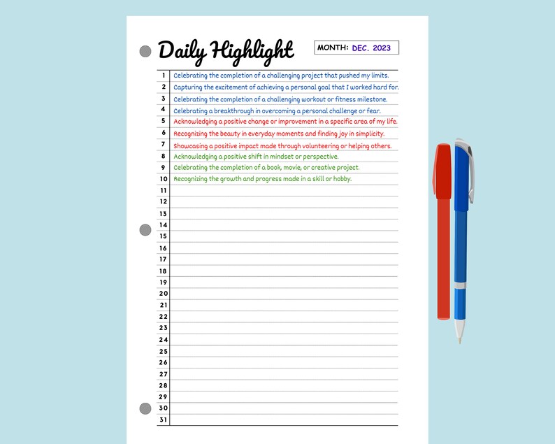 Daily Highlight PDF Printable Highlight of the Day PDF Gratitude ...