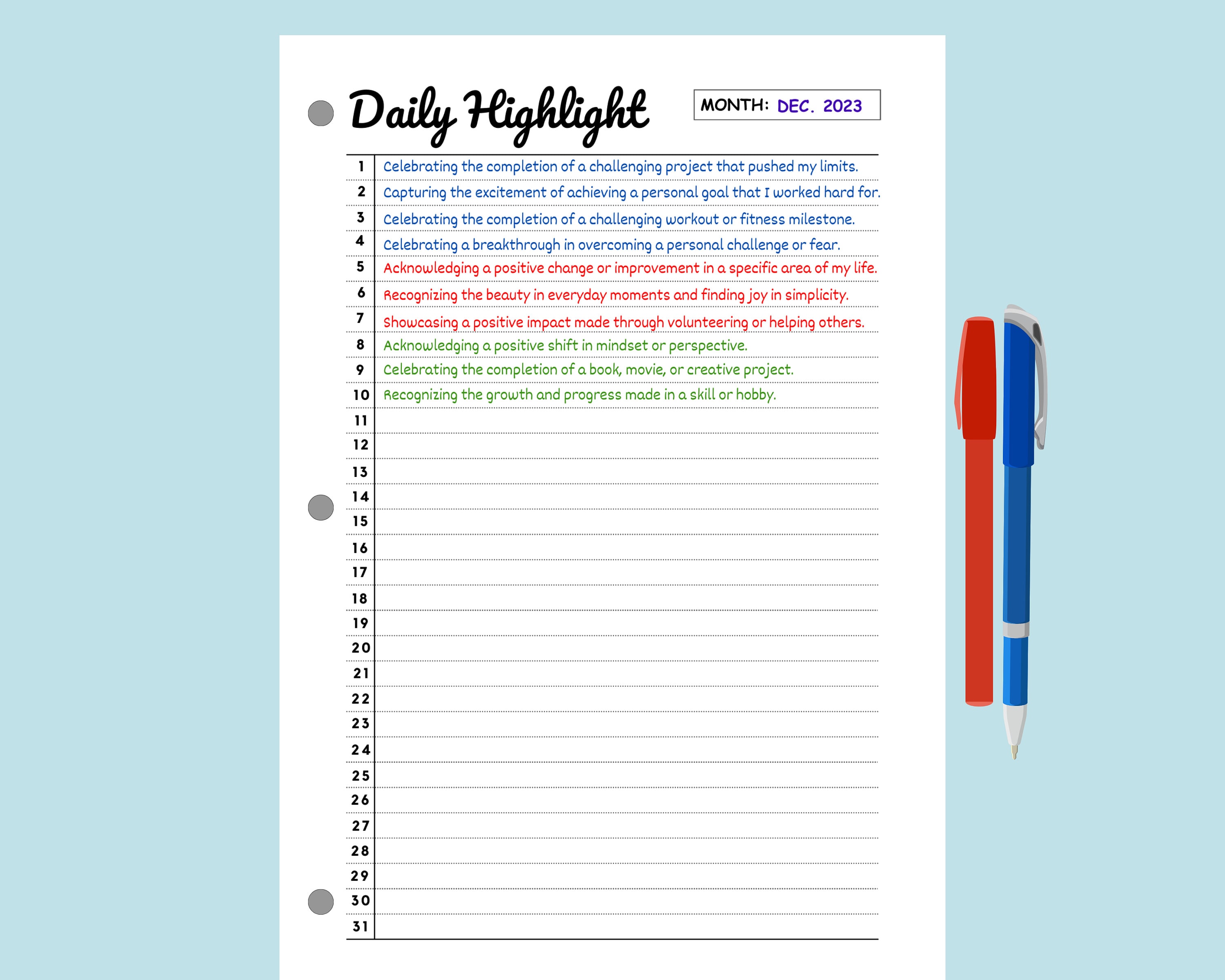 Daily Highlight PDF Printable Highlight of the Day PDF Gratitude ...