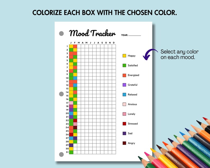 Daily Mood Tracker Printable Monthly Mood Planner Journal Page Daily ...