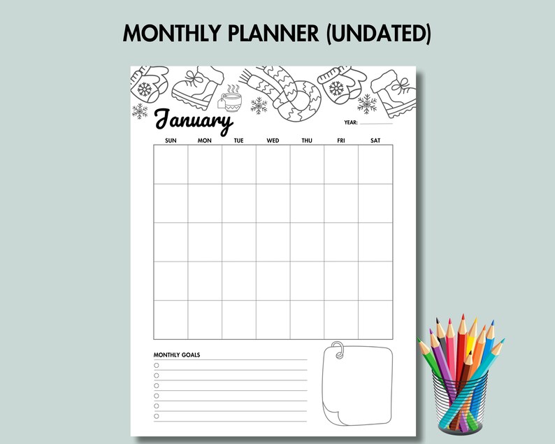January Title Page Printable Monthly Planner Undated Set January ...