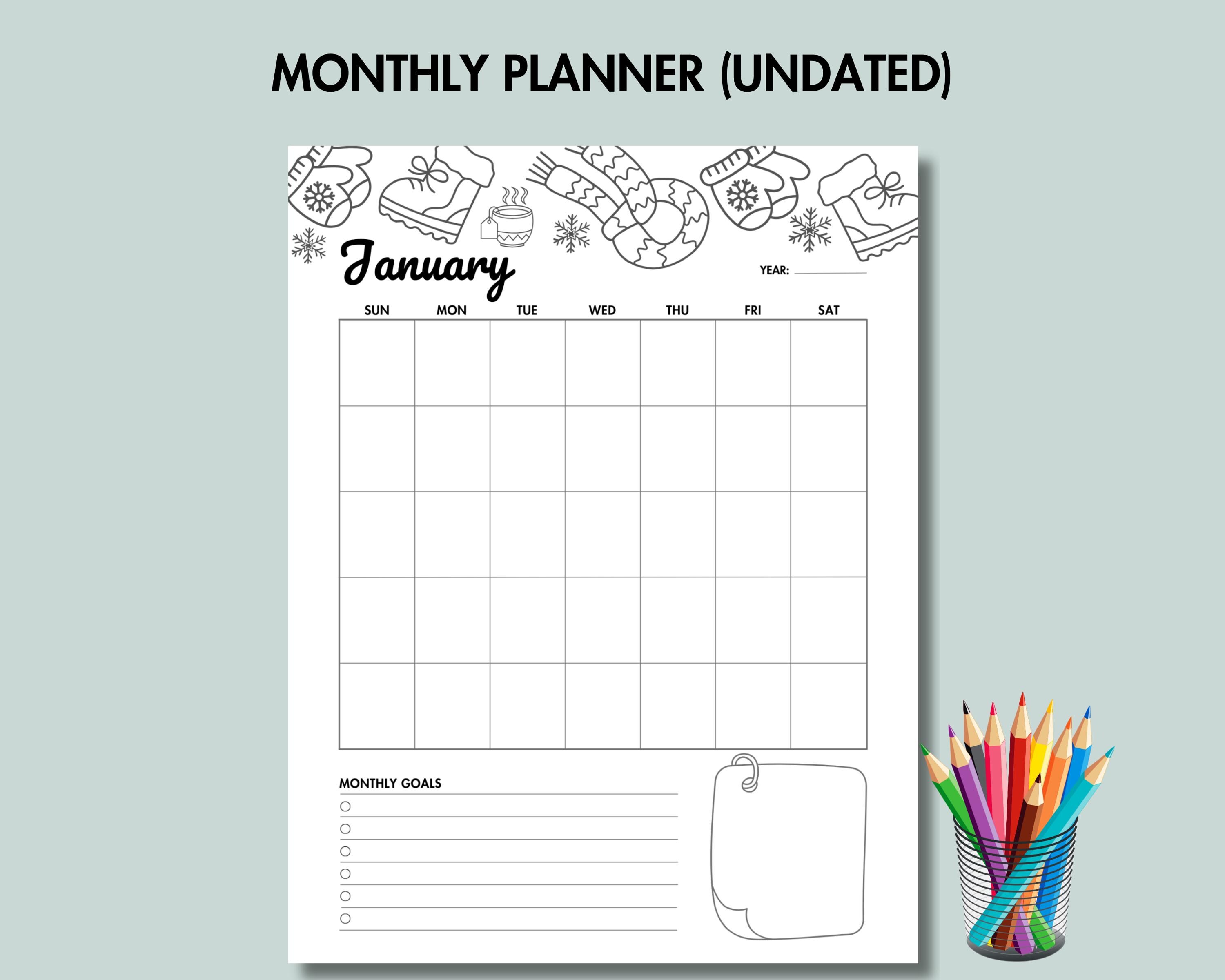 January Title Page Printable Monthly Planner Undated Set January ...