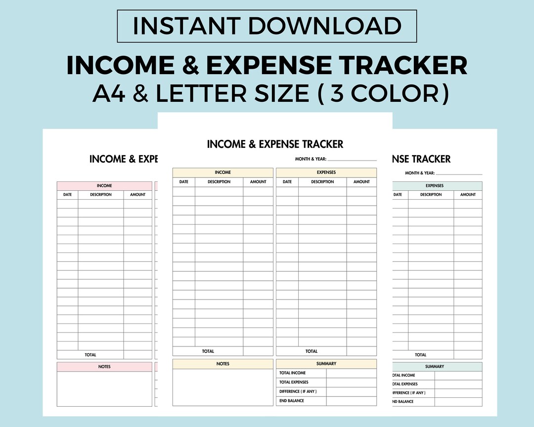 Income and Expense Tracker Printable, Finance Tracker for Personal and ...
