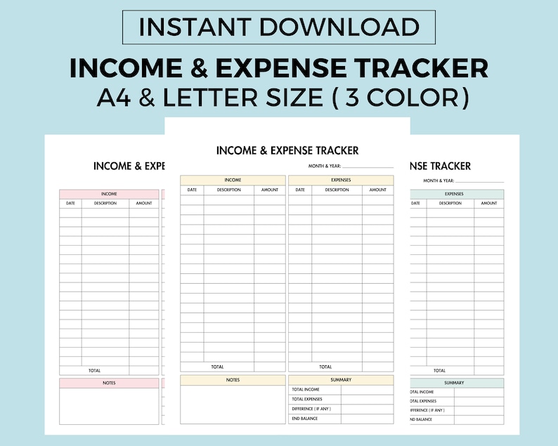 Income and Expense Tracker Printable, Finance Tracker for Personal and ...